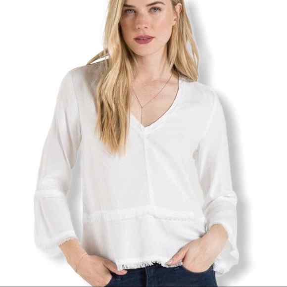 Bella Dahl | Tops | Bella Dahl White Bell Sleeve V Neck Top Small ...